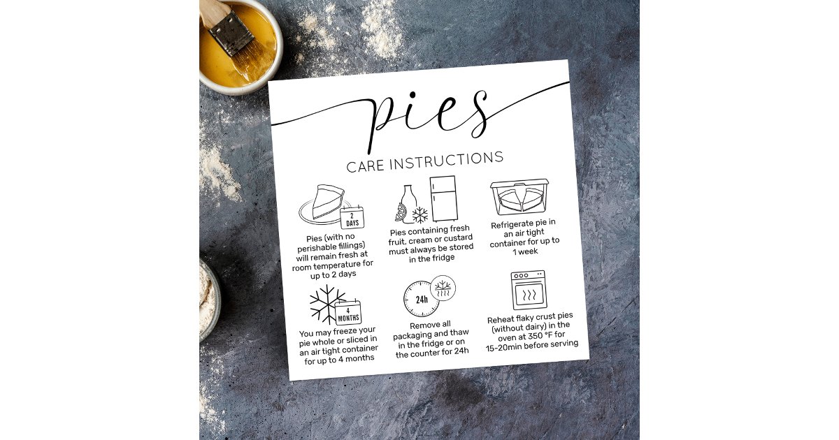 Elegant Minimal Logo Baked Pies Care Instructions Square Business Card ...