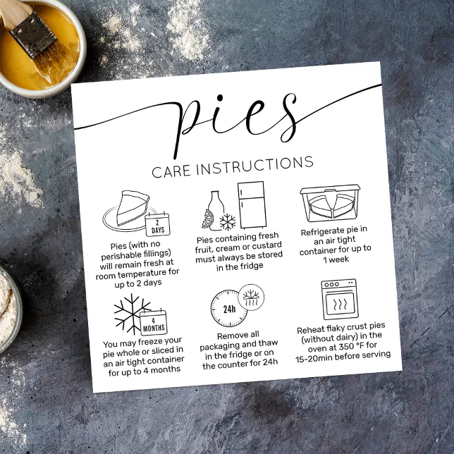 Elegant Minimal Logo Baked Pies Care Instructions Square Business Card ...