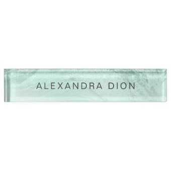 Elegant minimal mint green glitter marble desk name plate | Zazzle