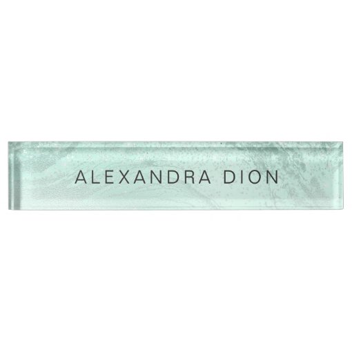 Elegant minimal mint green glitter marble desk name plate | Zazzle
