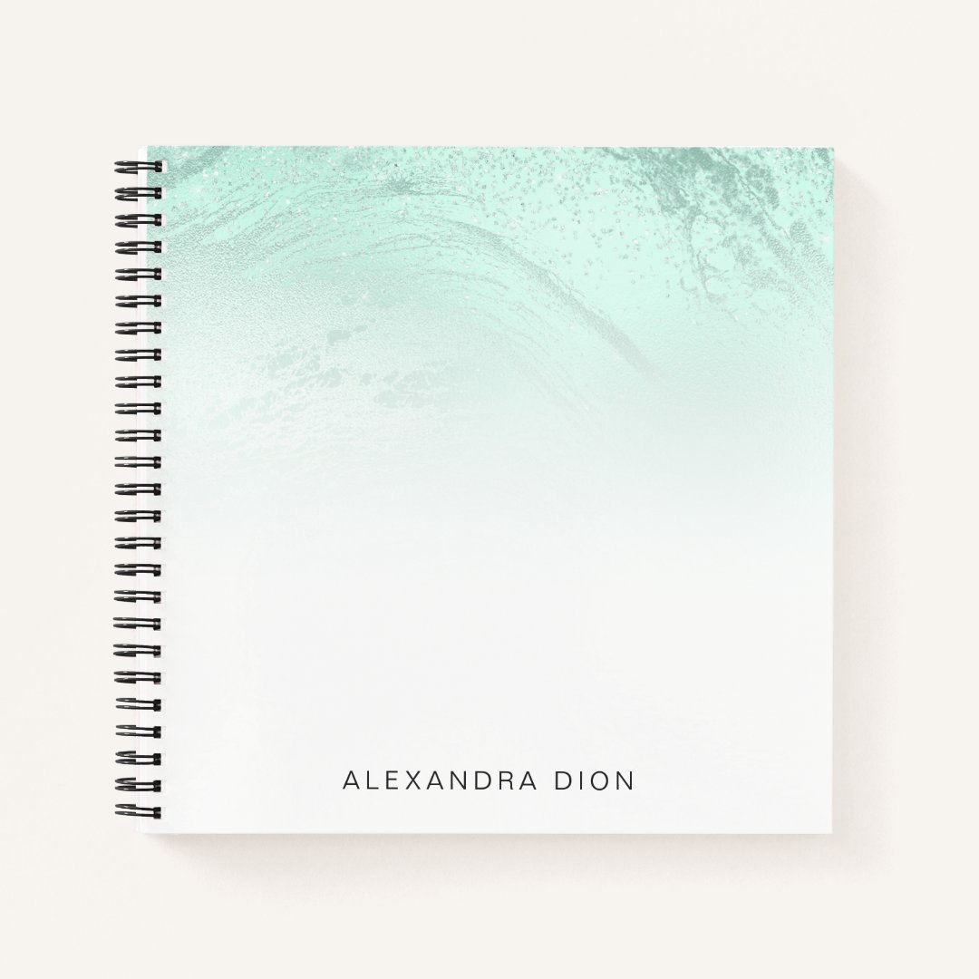 Elegant minimal mint green glitter marble notebook | Zazzle