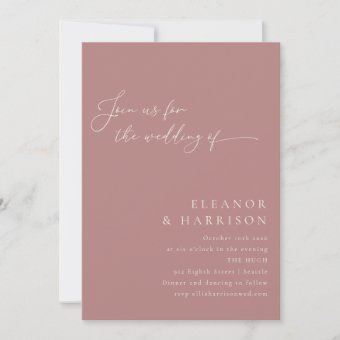 Elegant Minimal Modern Dusty Rose Script Wedding Invitation | Zazzle