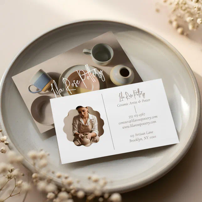 Elegant Minimal Modern hand Made Pottery Photo Business Card | Zazzle