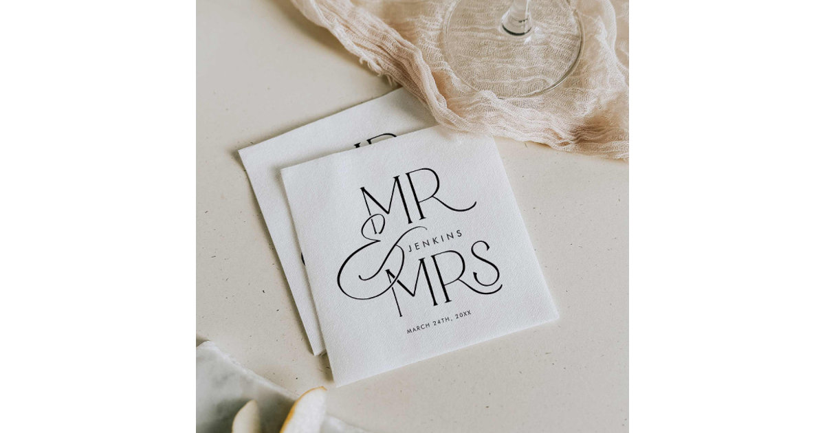 Elegant Minimal Mr and Mrs. Wedding Napkins | Zazzle