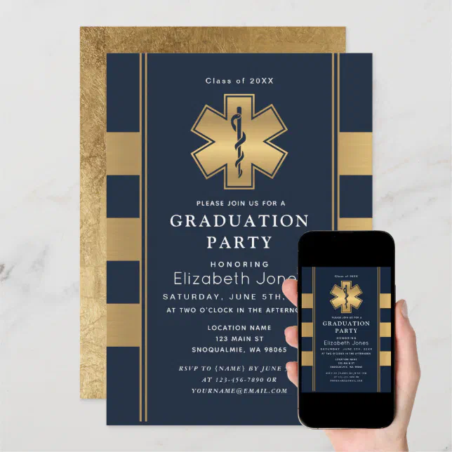 Elegant Minimal Paramedic Graduation Party Invitation | Zazzle