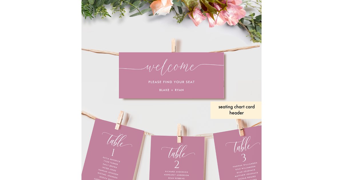 Elegant Minimal Pink Seating Chart Header | Zazzle