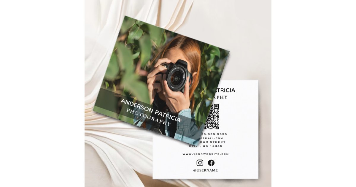 Elegant Minimal QR Code Full Photo Business Card | Zazzle