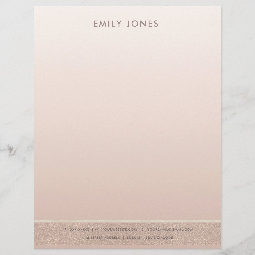 ELEGANT MINIMAL ROSE GOLD SHIMMER PERSONALIZED LETTERHEAD | Zazzle