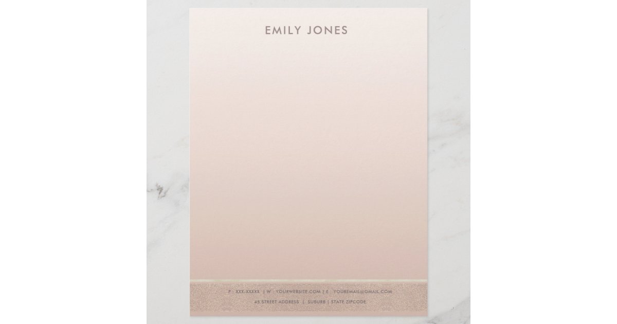 ELEGANT MINIMAL ROSE GOLD SHIMMER PERSONALIZED LETTERHEAD | Zazzle