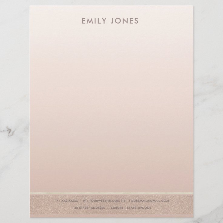 ELEGANT MINIMAL ROSE GOLD SHIMMER PERSONALIZED LETTERHEAD | Zazzle