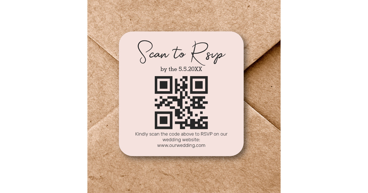 elegant minimal rsvp qr code wedding pink chic square sticker | Zazzle