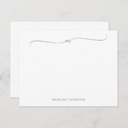 Elegant Minimal Sage Green Monogram Calligraphy Note Card | Zazzle