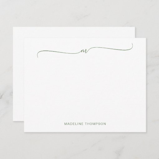 Elegant Minimal Sage Green Monogram Calligraphy Note Card | Zazzle