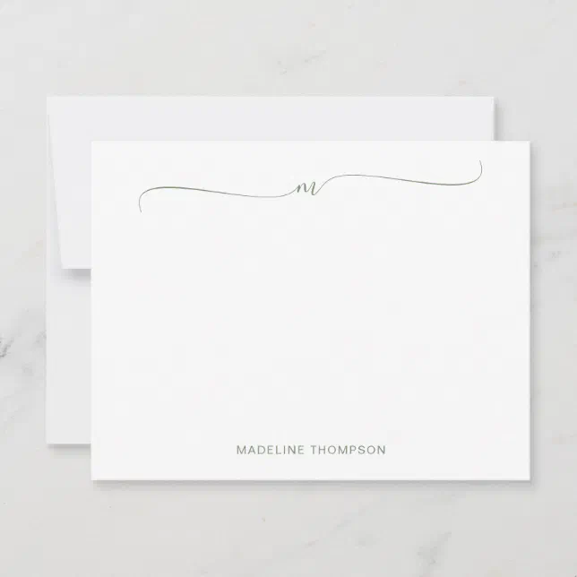Elegant Minimal Sage Green Monogram Calligraphy Note Card | Zazzle