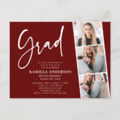 Elegant Minimal Script 3 Photo Graduation Maroon Invitation Postcard ...