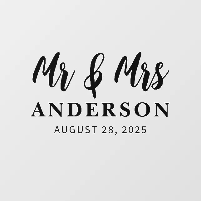 Elegant Minimal Script Mr and Mrs Wedding Name Floor Decals | Zazzle