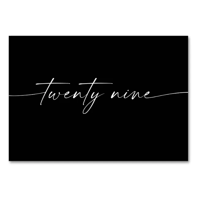 Elegant Minimal Script Table Cards Number 29 | Zazzle
