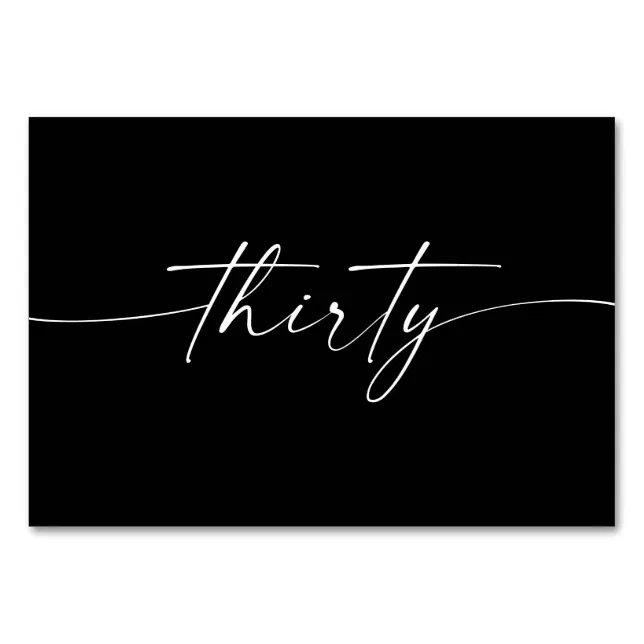 Elegant Minimal Script Table Cards Number 30 | Zazzle