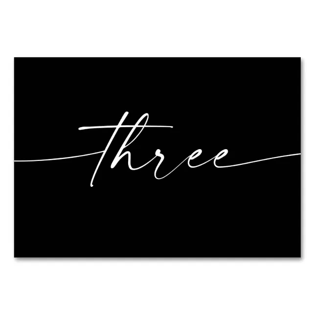 Elegant Minimal Script Table Cards Numbers Three | Zazzle