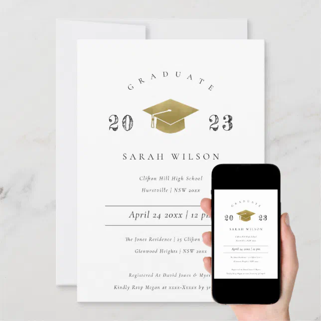 Elegant Minimal Simple Gold Foil Graduation Party Invitation | Zazzle