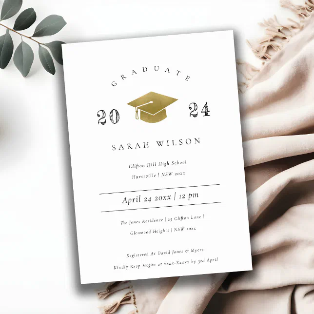Elegant Minimal Simple Gold Foil Graduation Party Invitation | Zazzle