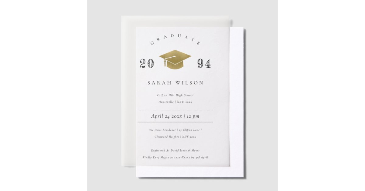 Elegant Minimal Simple Gold Foil Graduation Party Vellum Invitations ...