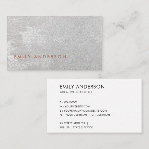 ELEGANT MINIMAL SIMPLE LIGHT GREY FOIL TEXTURE BUSINESS CARD | Zazzle