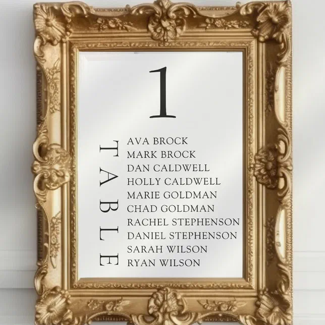 Elegant Minimal Text Table Number Seating Chart | Zazzle