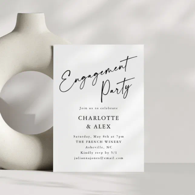 Elegant Minimal Thick Black Script Engagement Invitation | Zazzle