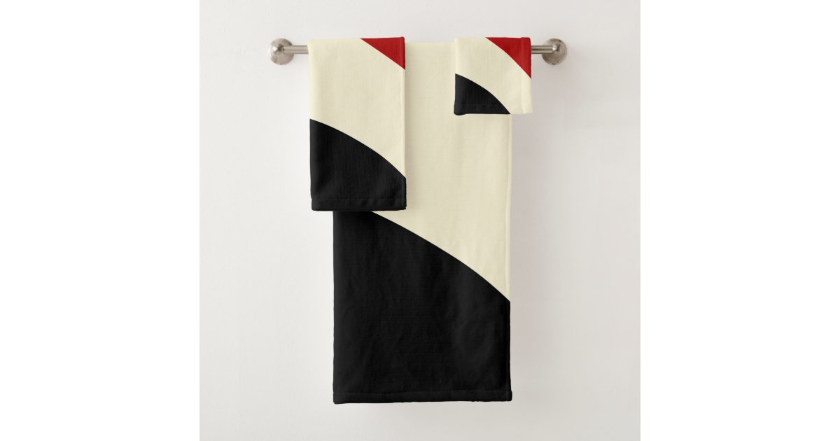 Elegant minimal wave in Red, Black, and Cream Bath Towel Set | Zazzle