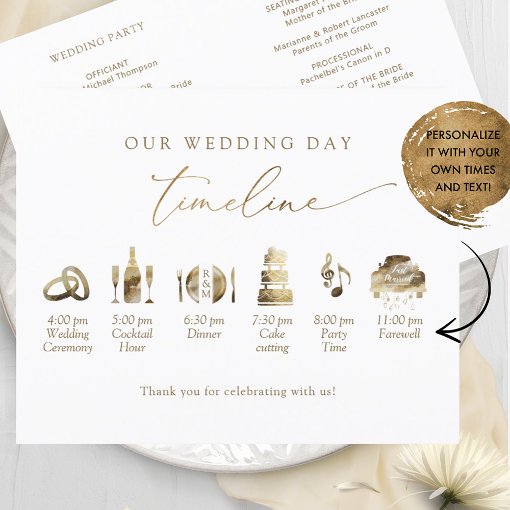 Elegant Minimal Wedding Program Timeline in Gold | Zazzle