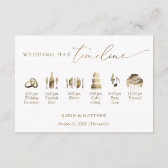 Elegant Minimal White and Gold Wedding Timeline Enclosure Card | Zazzle
