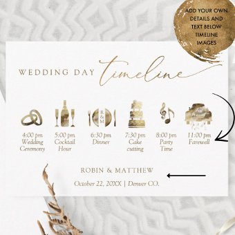 Elegant Minimal White and Gold Wedding Timeline Enclosure Card | Zazzle