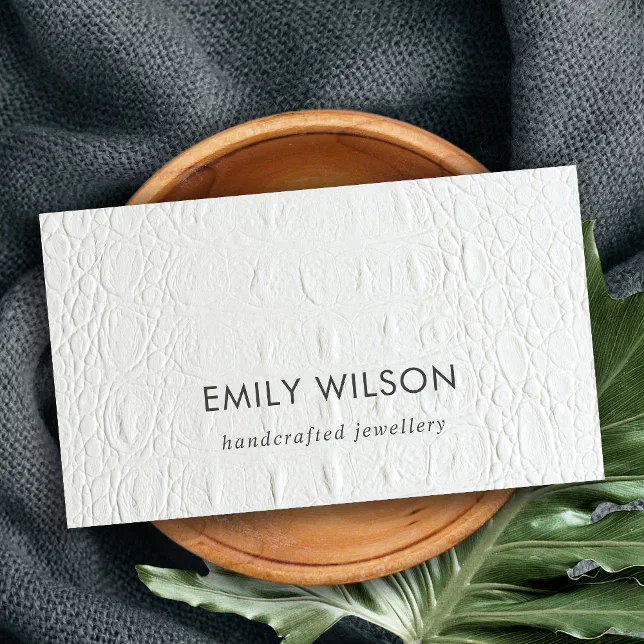 Elegant Minimal White Leather Texture Rustic Business Card | Zazzle