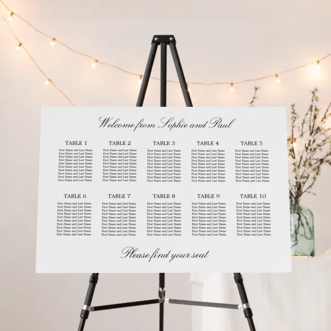 Elegant Minimalist 10 Table Seating Chart Foam Board | Zazzle
