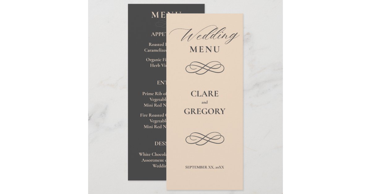 Elegant Minimalist Almond Gray Wedding Menu | Zazzle