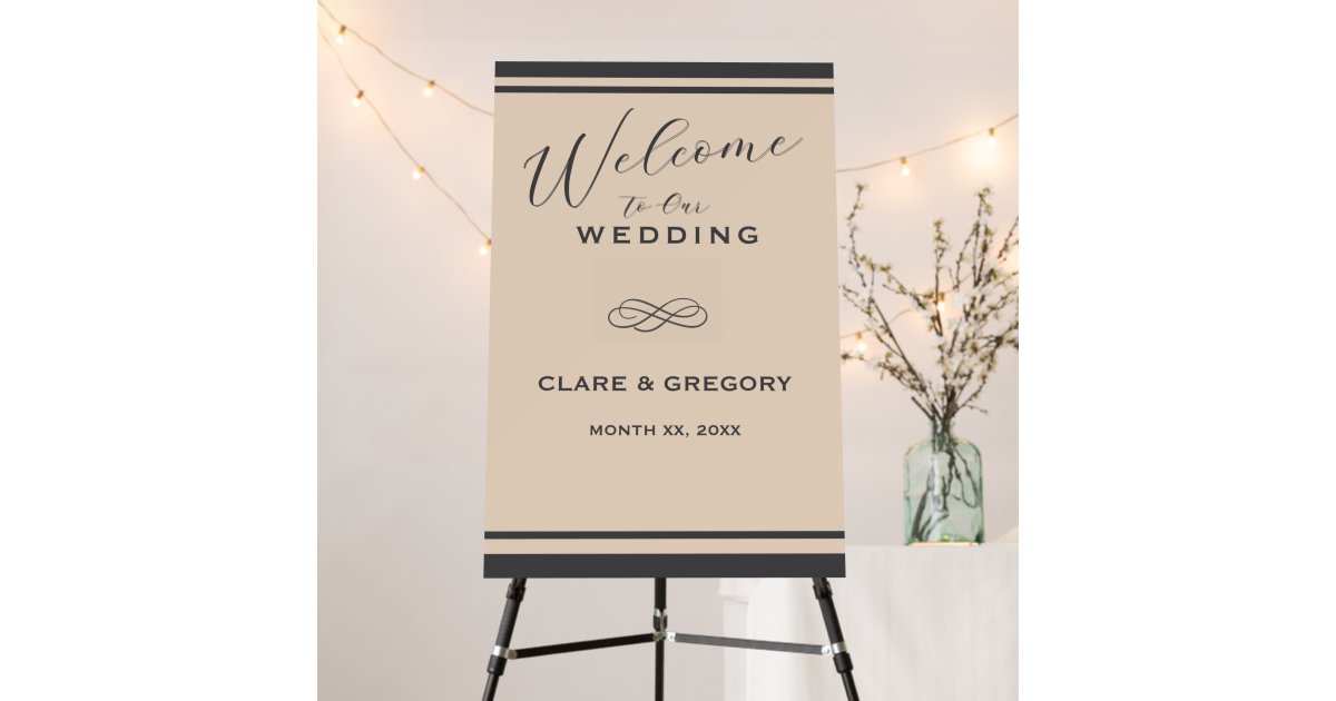 Elegant Minimalist Almond Gray Wedding Welcome Foam Board | Zazzle