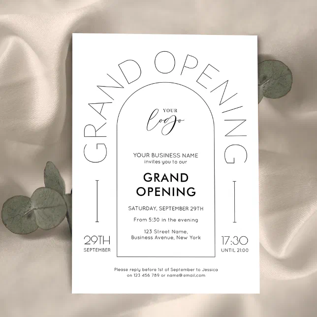 Elegant Minimalist Arch New Business Grand Opening Invitation | Zazzle