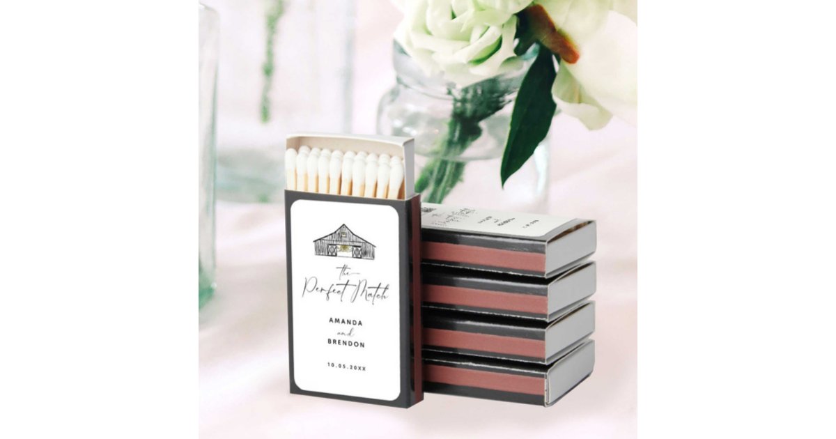 Elegant Minimalist Barn Wedding Matchbox Matchboxes | Zazzle