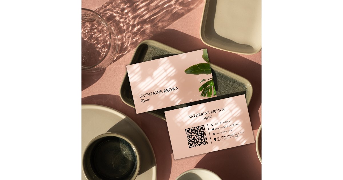 Elegant Minimalist Beauty Salon Stylist QR Code Business Card | Zazzle