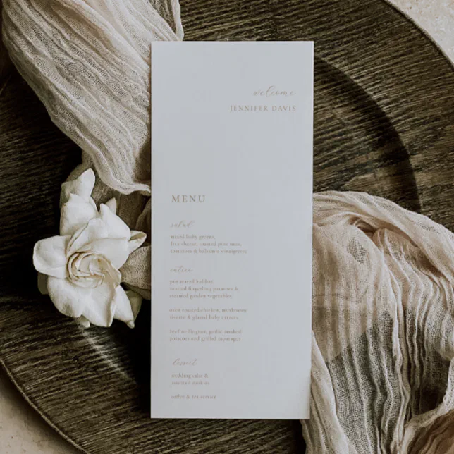 Elegant Minimalist Beige Wedding Place Card Menu | Zazzle