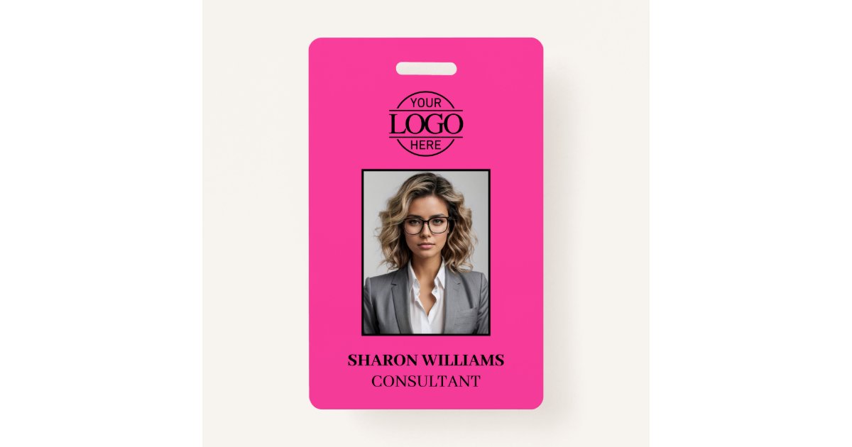 Elegant Minimalist Bight Pink Employee Photo ID Badge | Zazzle
