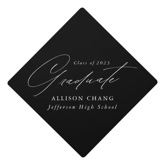 Elegant Minimalist Black and White Graduation Cap Topper | Zazzle