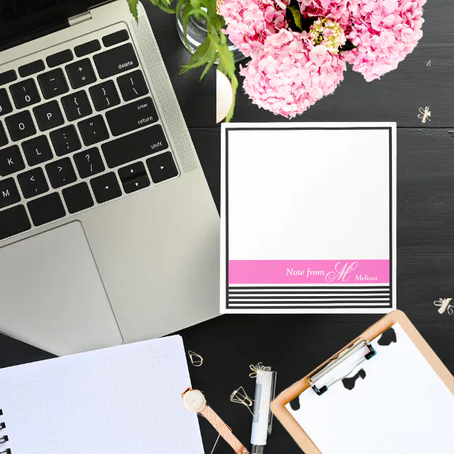 Elegant Minimalist Black and White Pink Ribbon Notepad | Zazzle