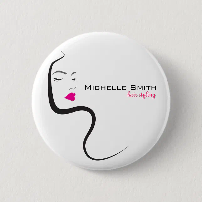 Elegant Minimalist Black Pink Hair Beauty Salon Button | Zazzle