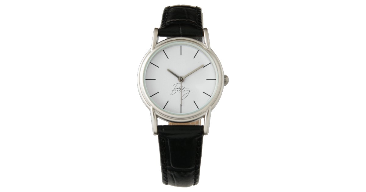 Elegant Minimalist Black Script Calligraphy Name Watch | Zazzle