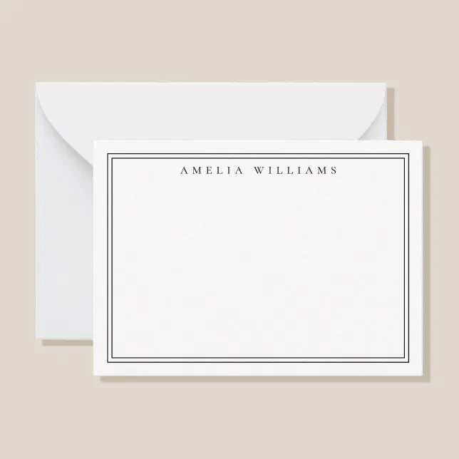 Elegant Minimalist Black Two Border Note Card | Zazzle