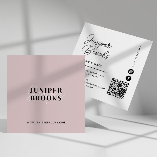 Elegant Minimalist Blush Pink QR Code Square Business Card | Zazzle