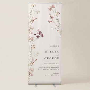 Elegant Minimalist Boho Floral Wedding Welcome Retractable Banner | Zazzle