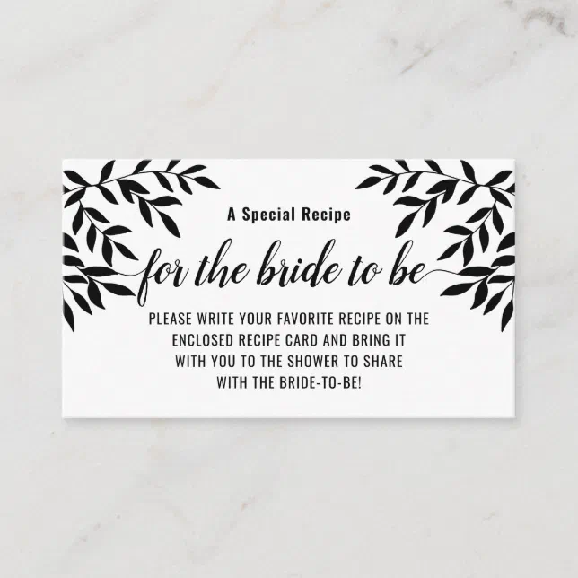 Elegant Minimalist Bridal Shower Recipe Request Enclosure Card | Zazzle